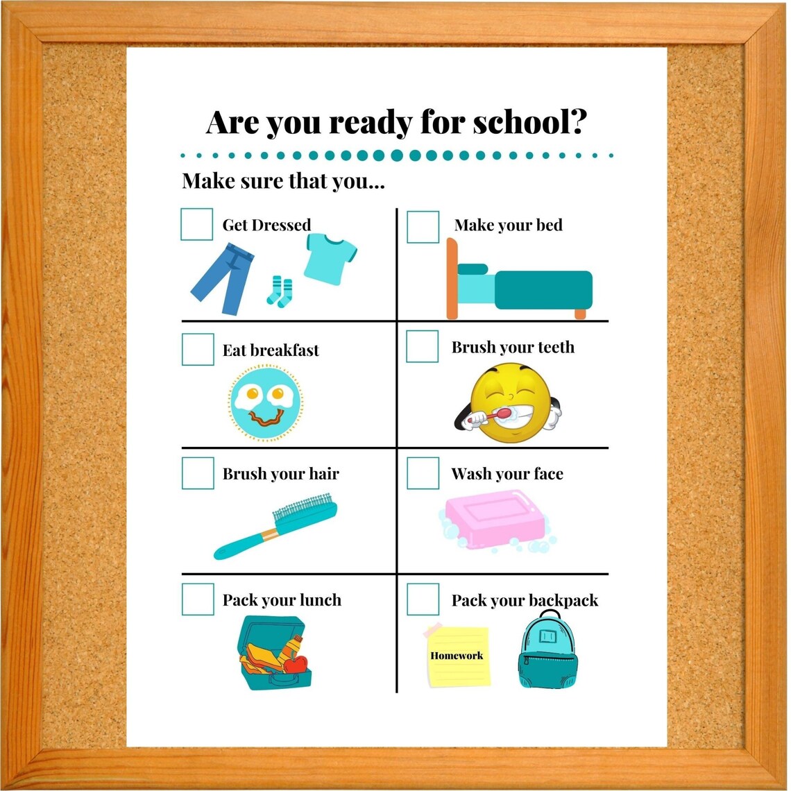 Before School Checklist: Kids Morning Routine Chart (PDF Printable) - Etsy