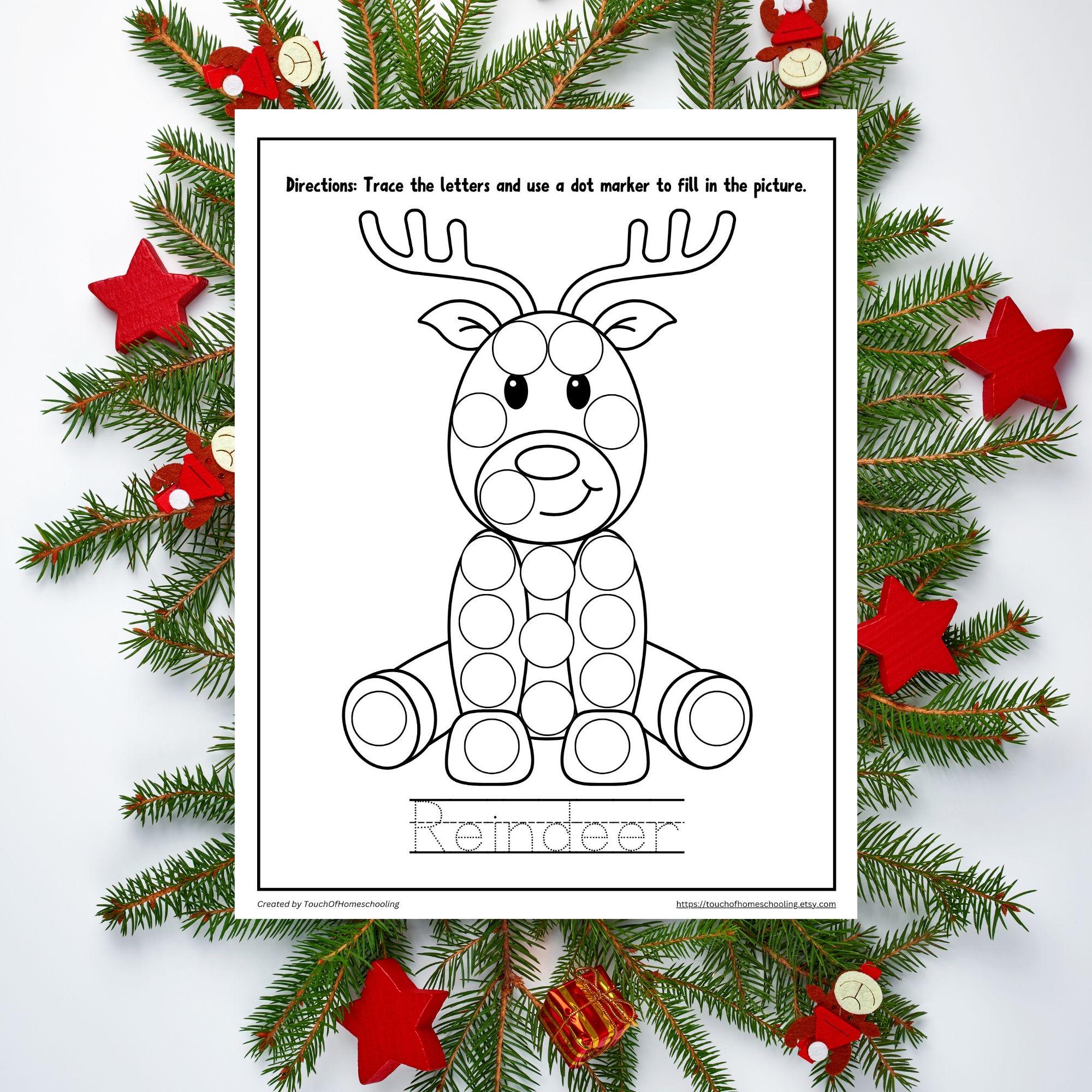 Christmas Printable Dot Marker Worksheets for Kids, Christmas Activity ...