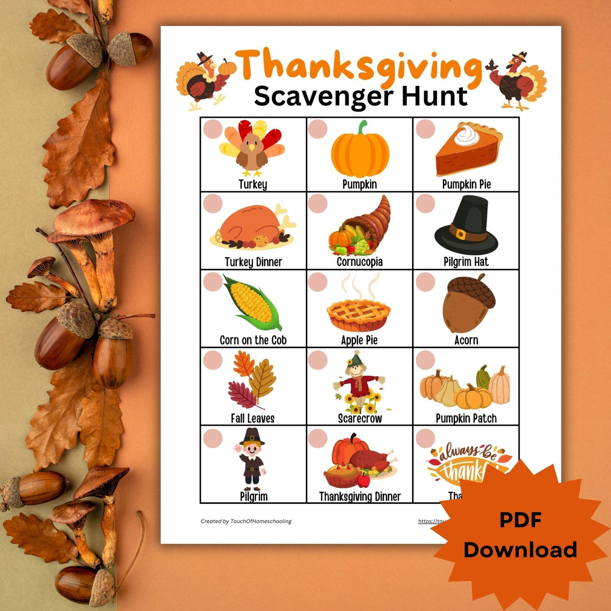 Thanksgiving Scavenger Hunt for Kids, Thanksgiving Activity ...