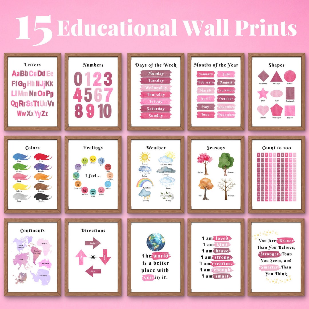 Pink Educational Posters: Alphabet, Numbers, Homeschool Prints (digital ...