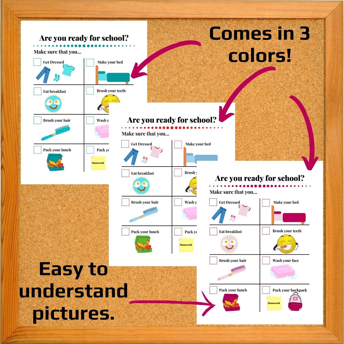 Before School Morning Checklist Girls & Boys Daily Routine Chart ...