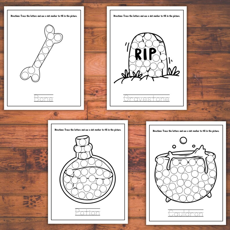 Halloween Printable Dot Marker Worksheets for Kids, Halloween Activity ...