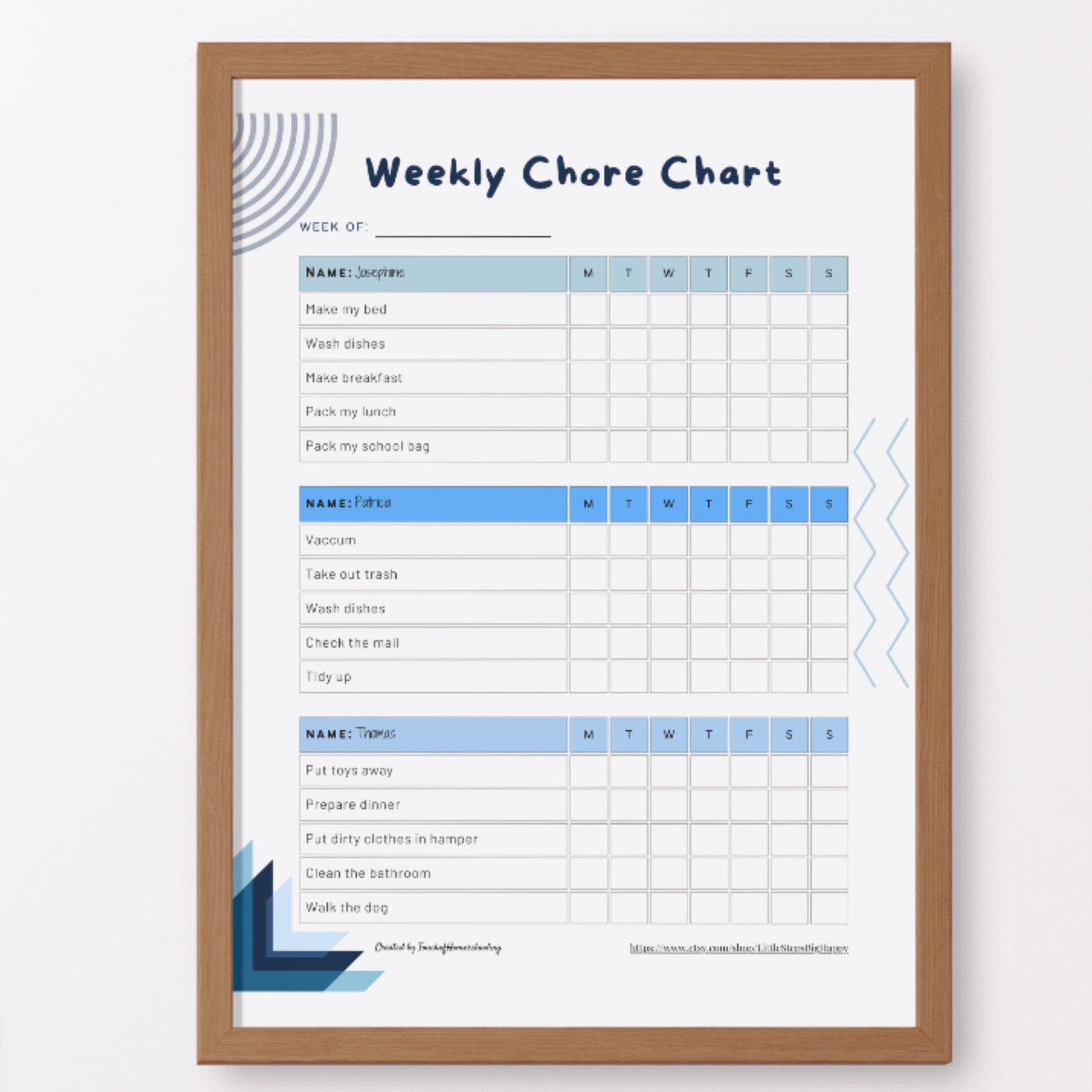 Chore Chart for 3 Kids: Weekly Family Checklist (printable PDF) - Etsy