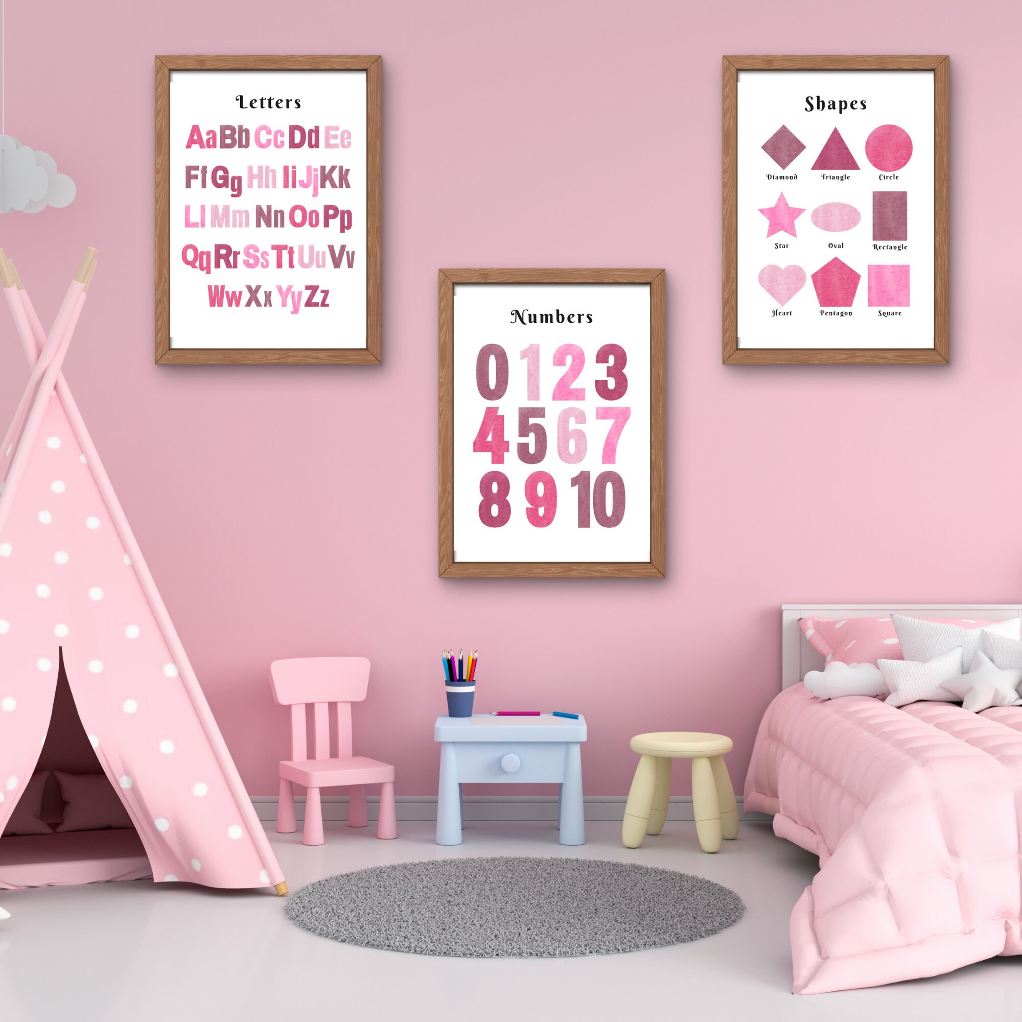 Pink Educational Posters: Alphabet, Numbers, Homeschool Prints (digital ...