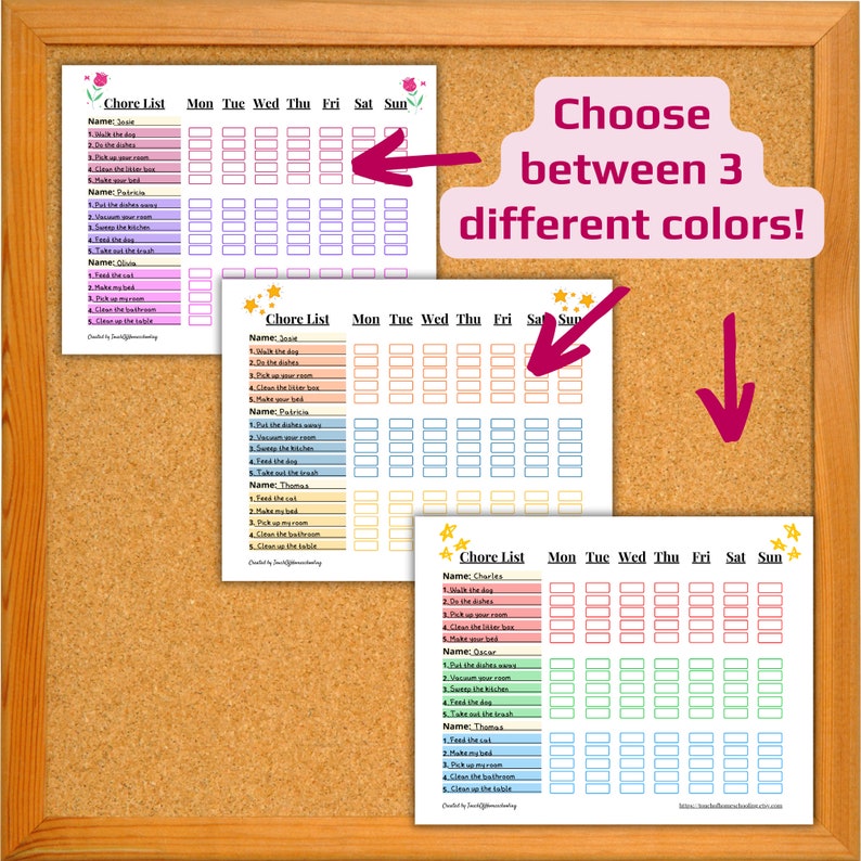 Weekly Chore Chart for 3 Kids | Printable Chore List | Multiple Kids ...