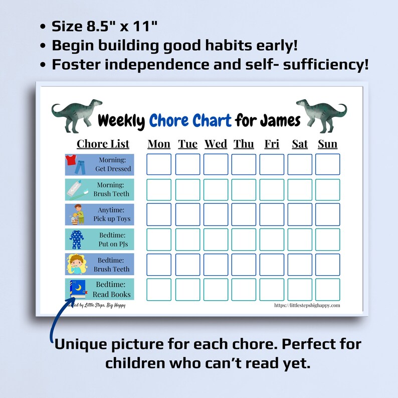 Dinosaur Chore Chart for Kids: Editable Weekly Checklist (PDF Printable ...