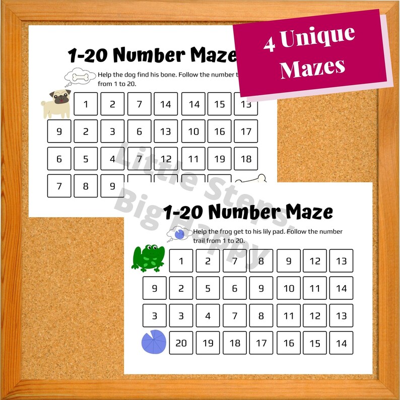 Number Mazes 1-20: Preschool Counting Practice (PDF Printable) - Etsy