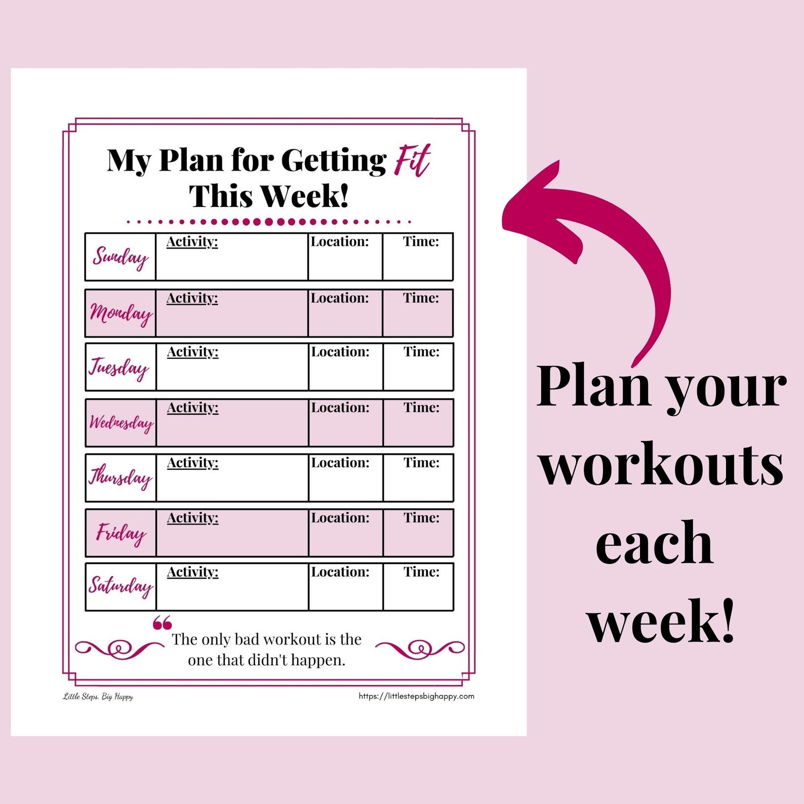 90 Day Fitness Planner and Tracker Printable Workout Journal Daily ...