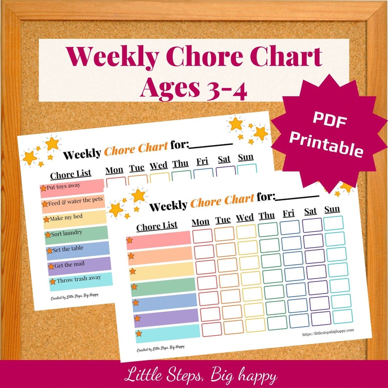 Weekly Chore Chart Ages 3-4 | Chore Chart for Kids | Printable Chore ...