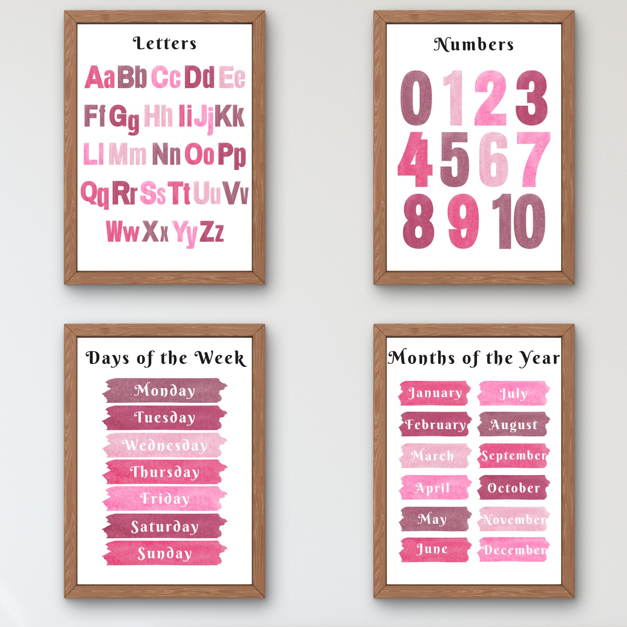 Pink Educational Posters: Alphabet, Numbers, Homeschool Prints (digital ...