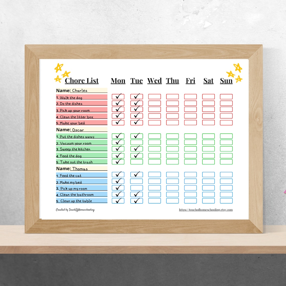 Weekly Chore Chart for 3 Kids Printable Chore List Multiple Kids ...