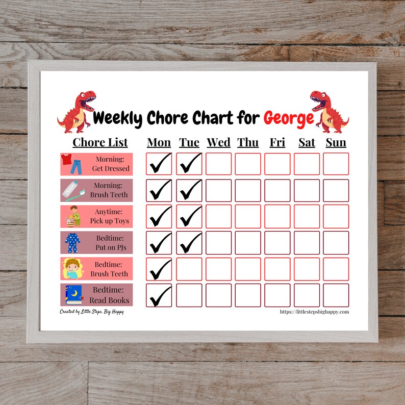 Dinosaur Chore Chart for Kids: Editable Weekly Checklist (PDF Printable ...