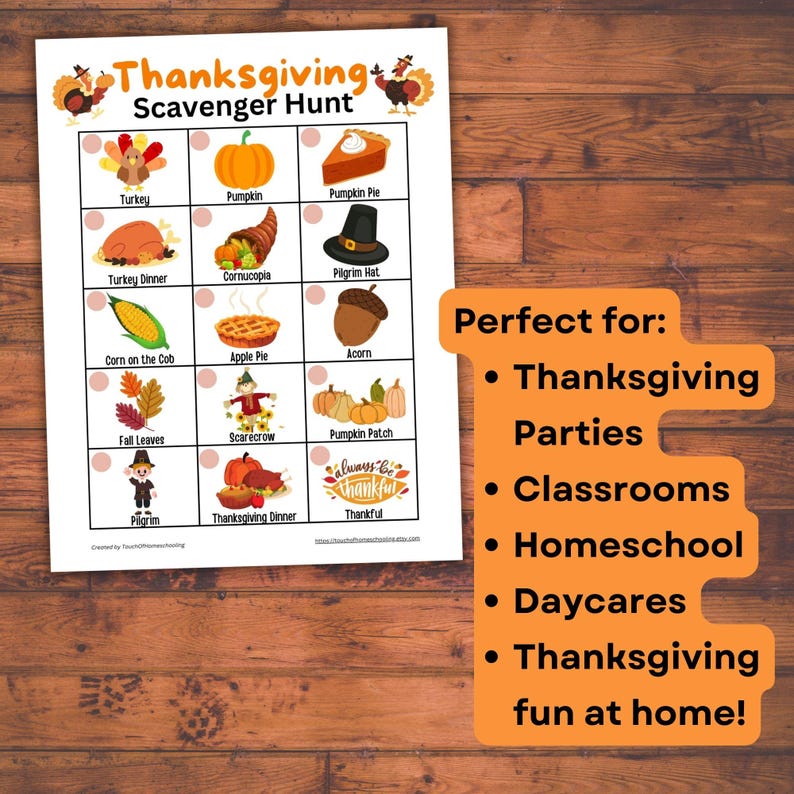 Thanksgiving Scavenger Hunt for Kids, Thanksgiving Activity ...