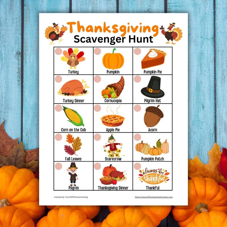 Thanksgiving Scavenger Hunt for Kids, Thanksgiving Activity ...