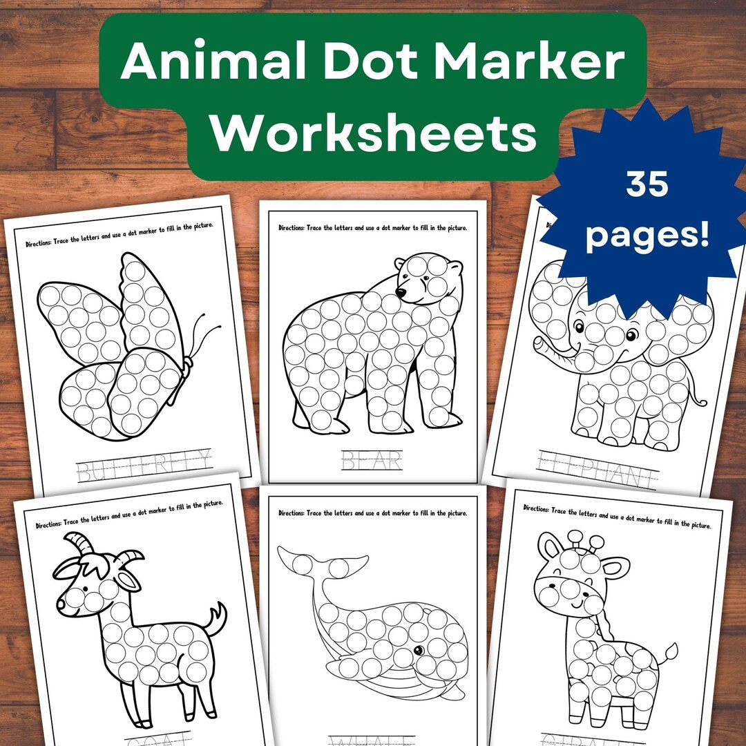 Animal Dot Marker Worksheets: Homeschool Printable (35-page PDF) - Etsy