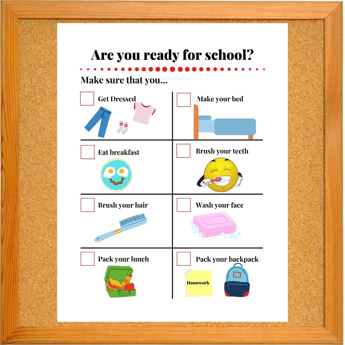 Before School Morning Checklist Girls & Boys Daily Routine Chart ...