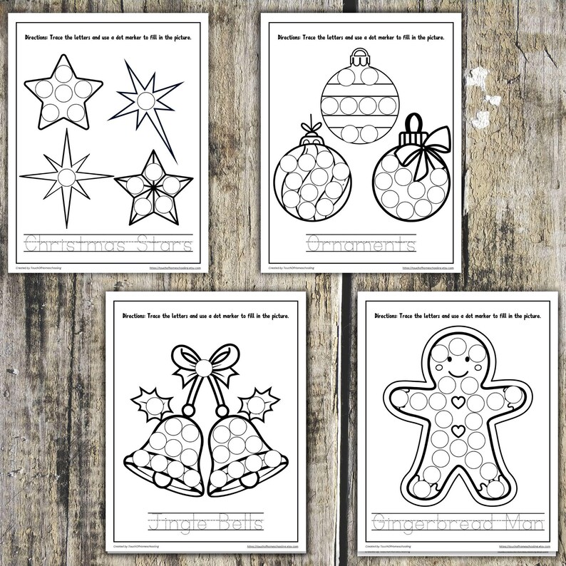 Christmas Printable Dot Marker Worksheets for Kids, Christmas Activity ...