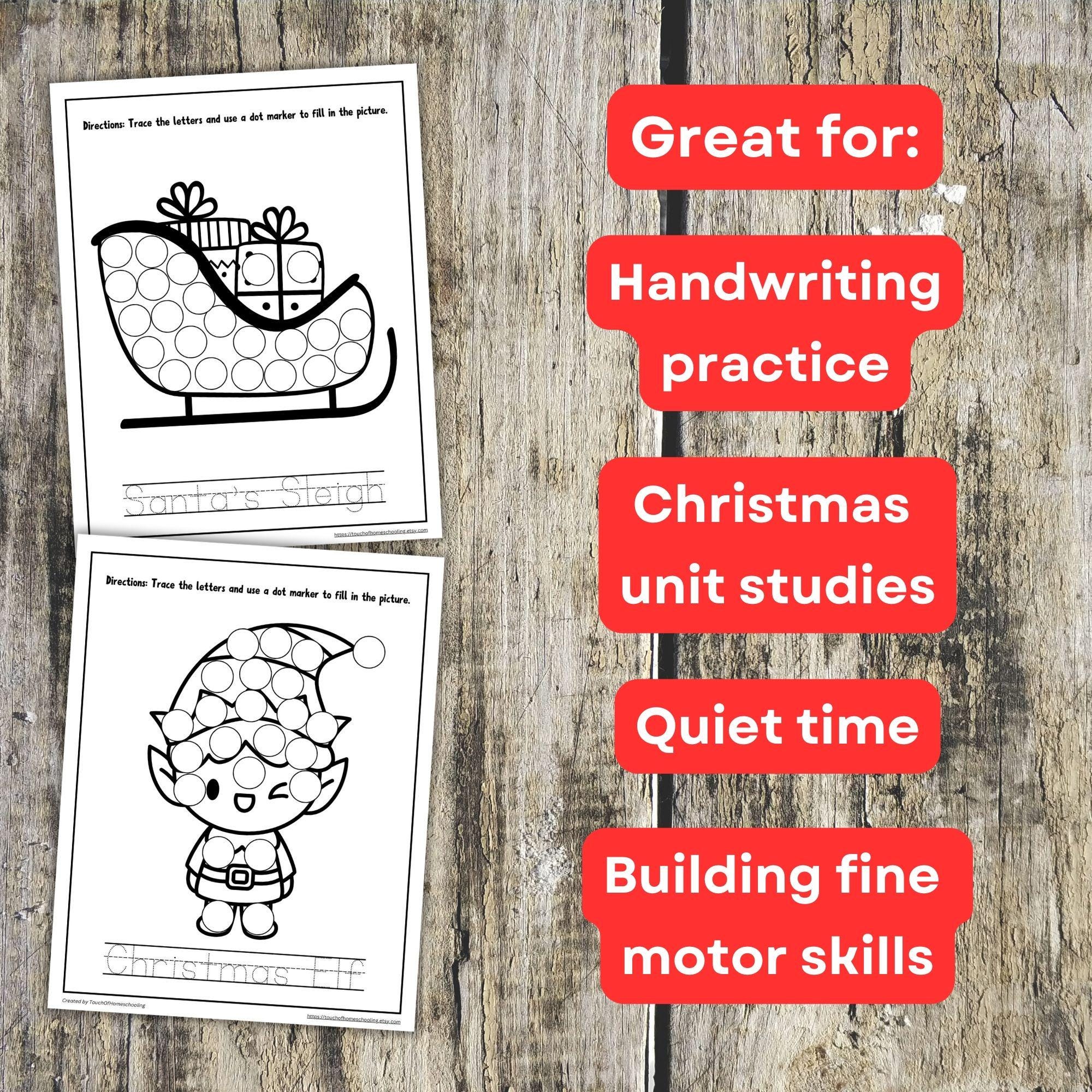 Christmas Printable Dot Marker Worksheets for Kids, Christmas Activity ...