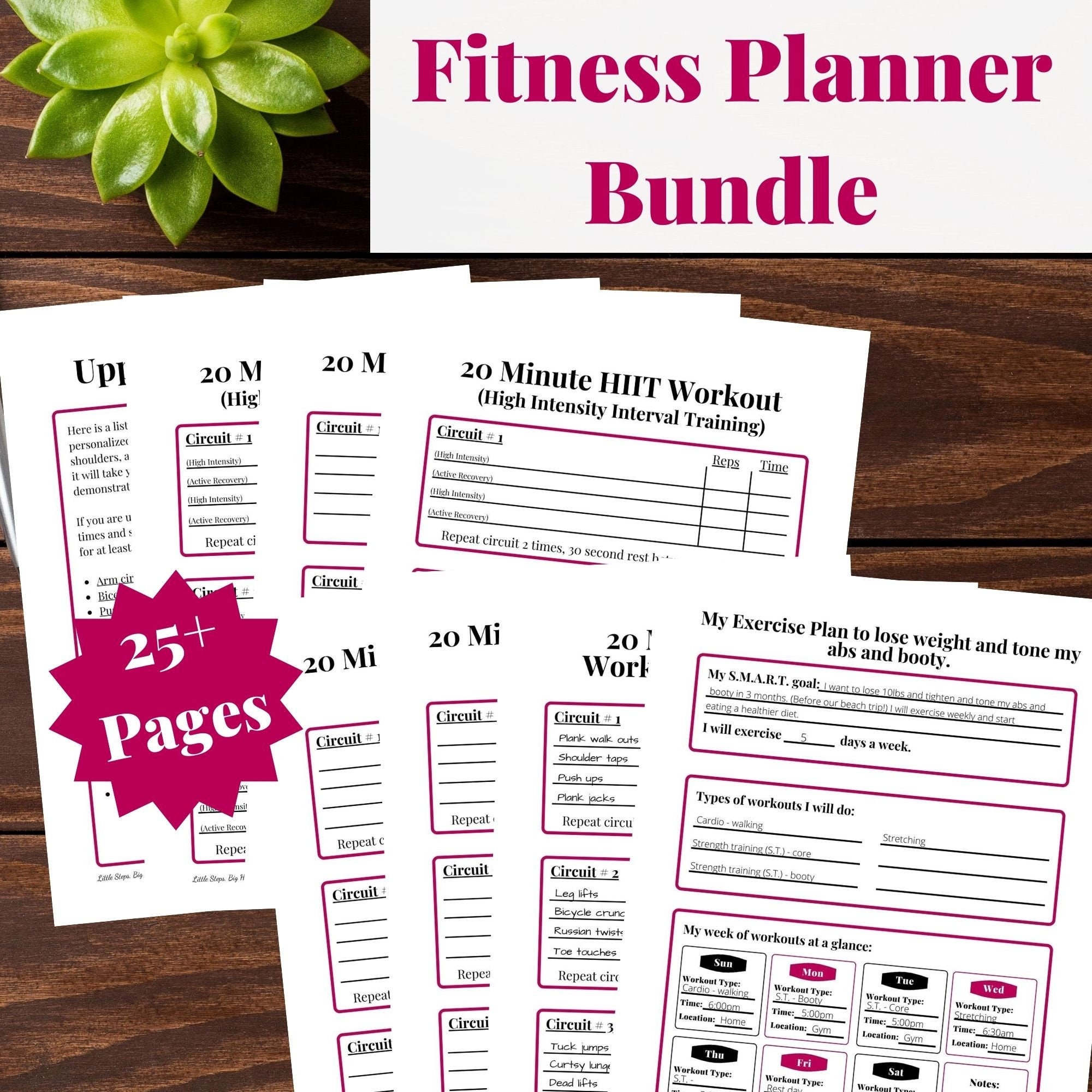 Fitness Planner Bundle Printable Workout Schedule at Home Beginner ...