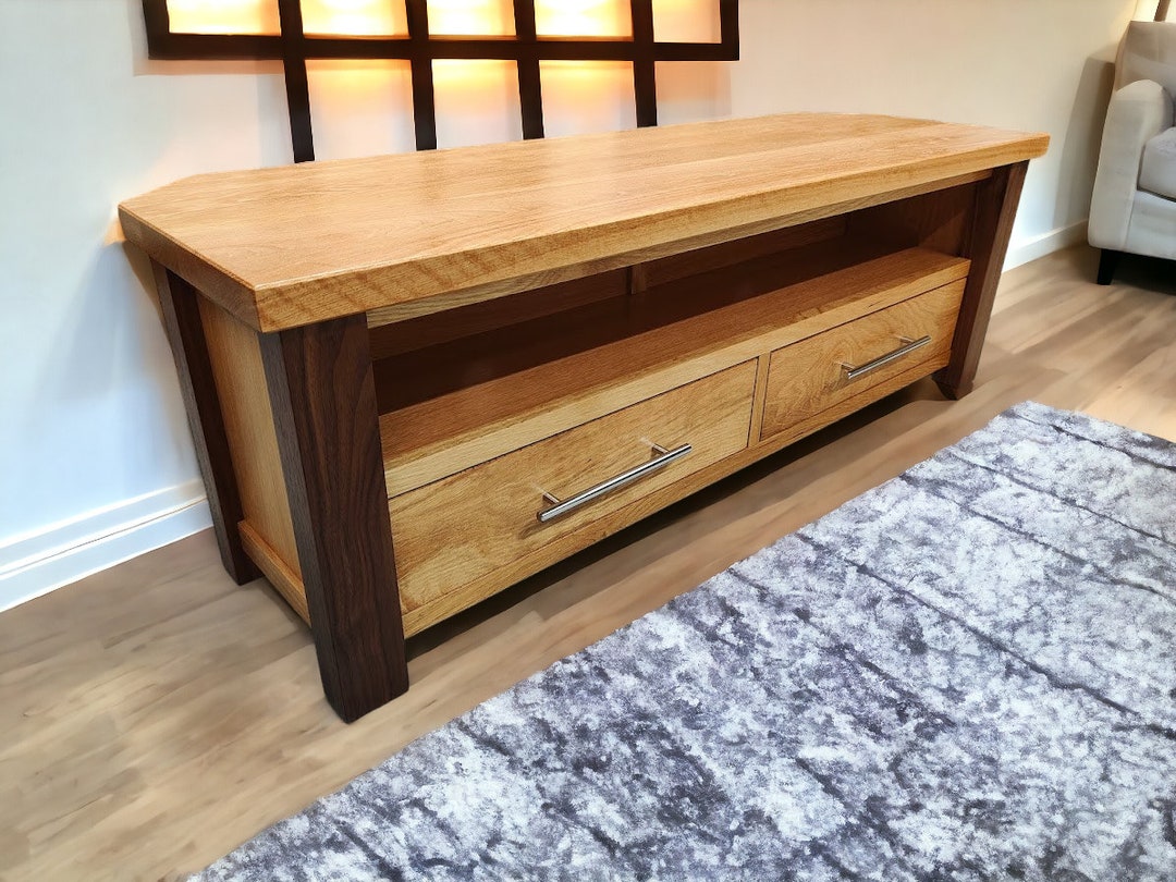 Solid Oak TV Unit With Solid Walnut Legs and 2 Drawers Seamless Modern Design - Etsy UK