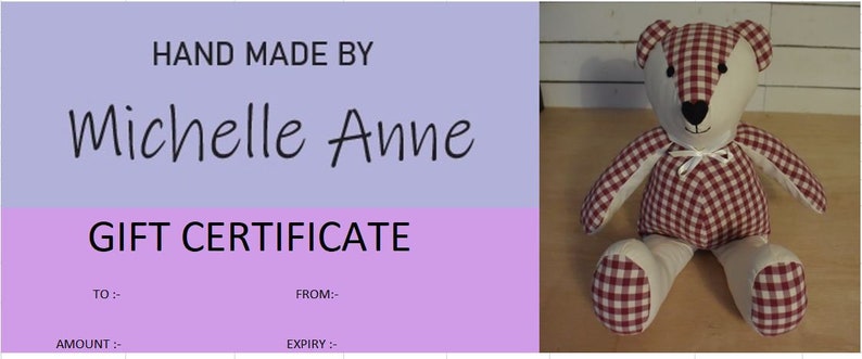 Gift Voucher for Memory Bears. Made From Sentimental Clothing,keepsake ...