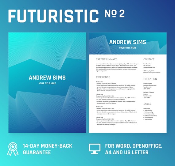 Futuristic and Modern Resume Template for Word and Open Office | Etsy