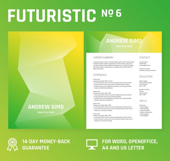 Futuristic and Modern Resume Template for Word and Open Office | Etsy