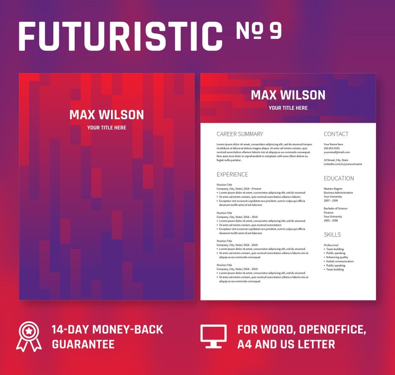 Futuristic and Modern Resume Template for Word and Open Office | Etsy