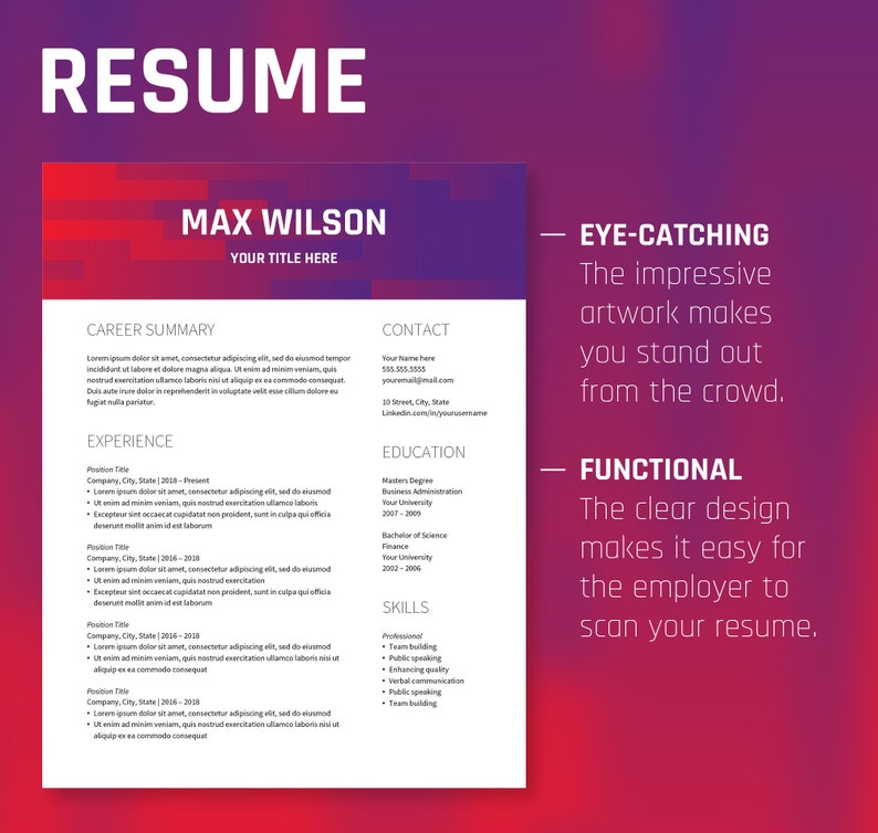 Futuristic and Modern Resume Template for Word and Open Office | Etsy