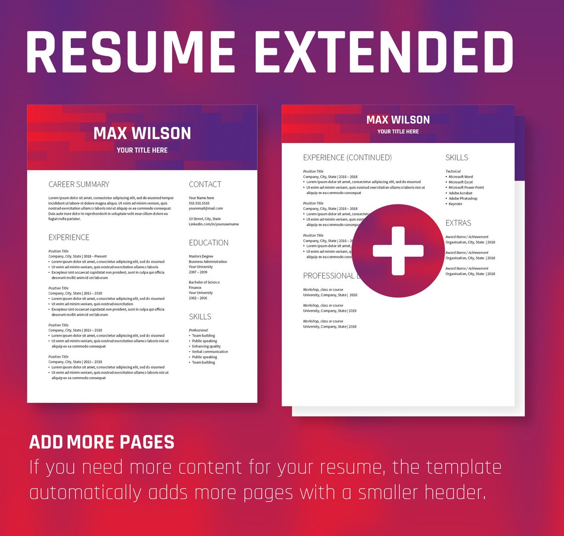Futuristic and Modern Resume Template for Word and Open Office - Etsy.de