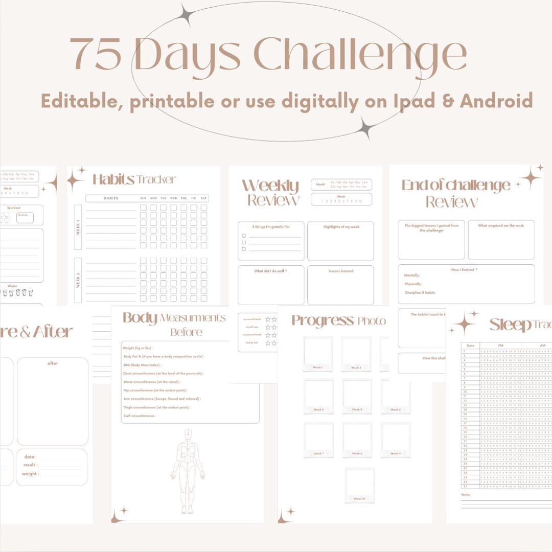 75 Days Challenge - Planner - Template - Reading, Workout, Sleep ...