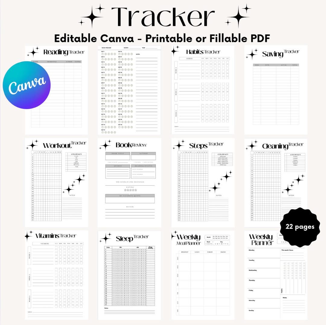 Editable Tracker Sheets | Canva Templates for Daily, Habit, Budget and ...