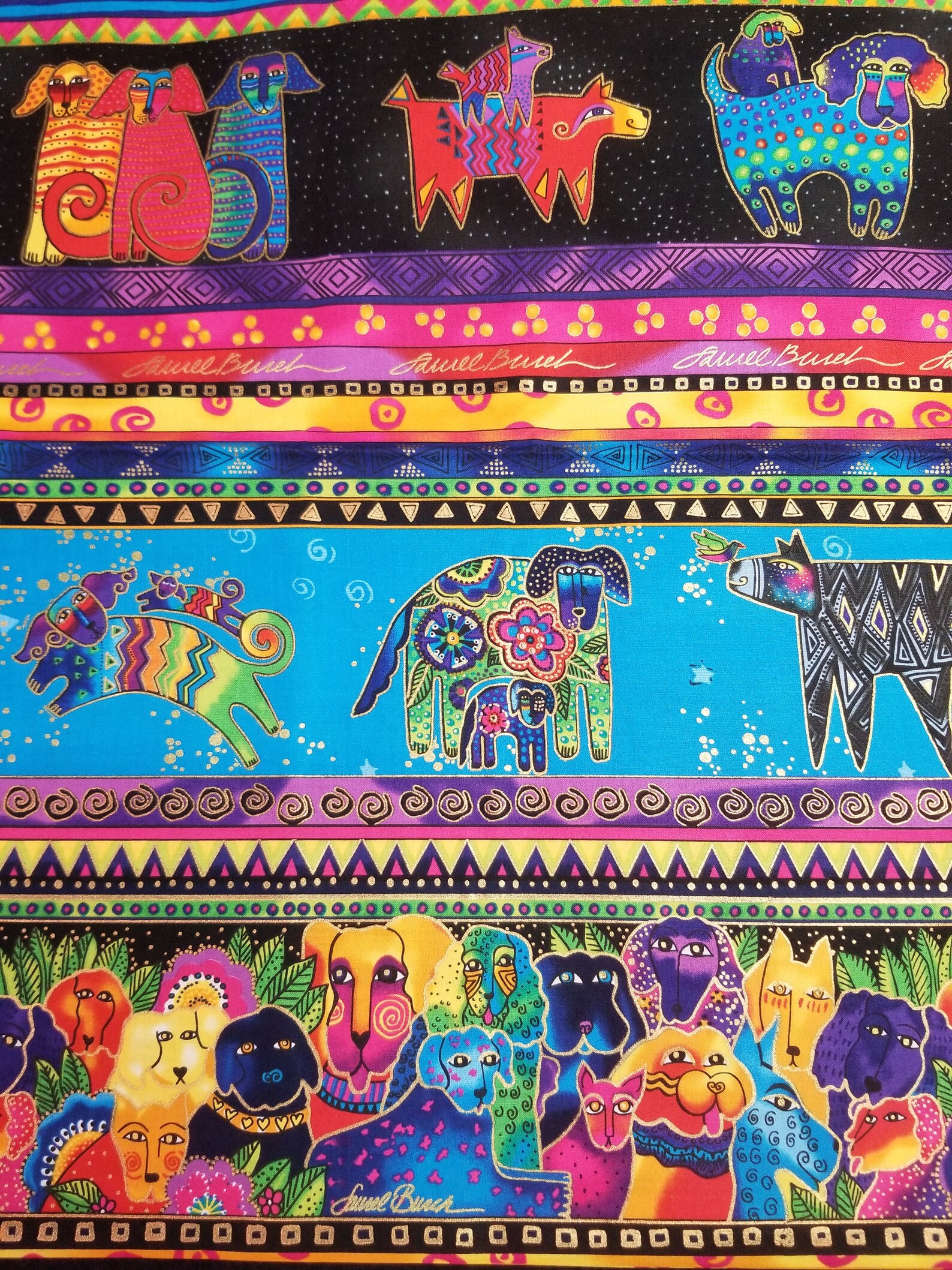 Laurel Burch Border Stripe Dogs and Doggies - Etsy