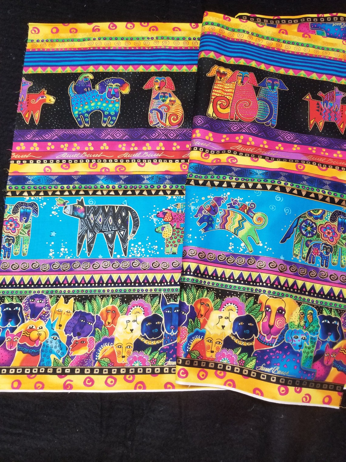 Laurel Burch Border Stripe Dogs and Doggies - Etsy