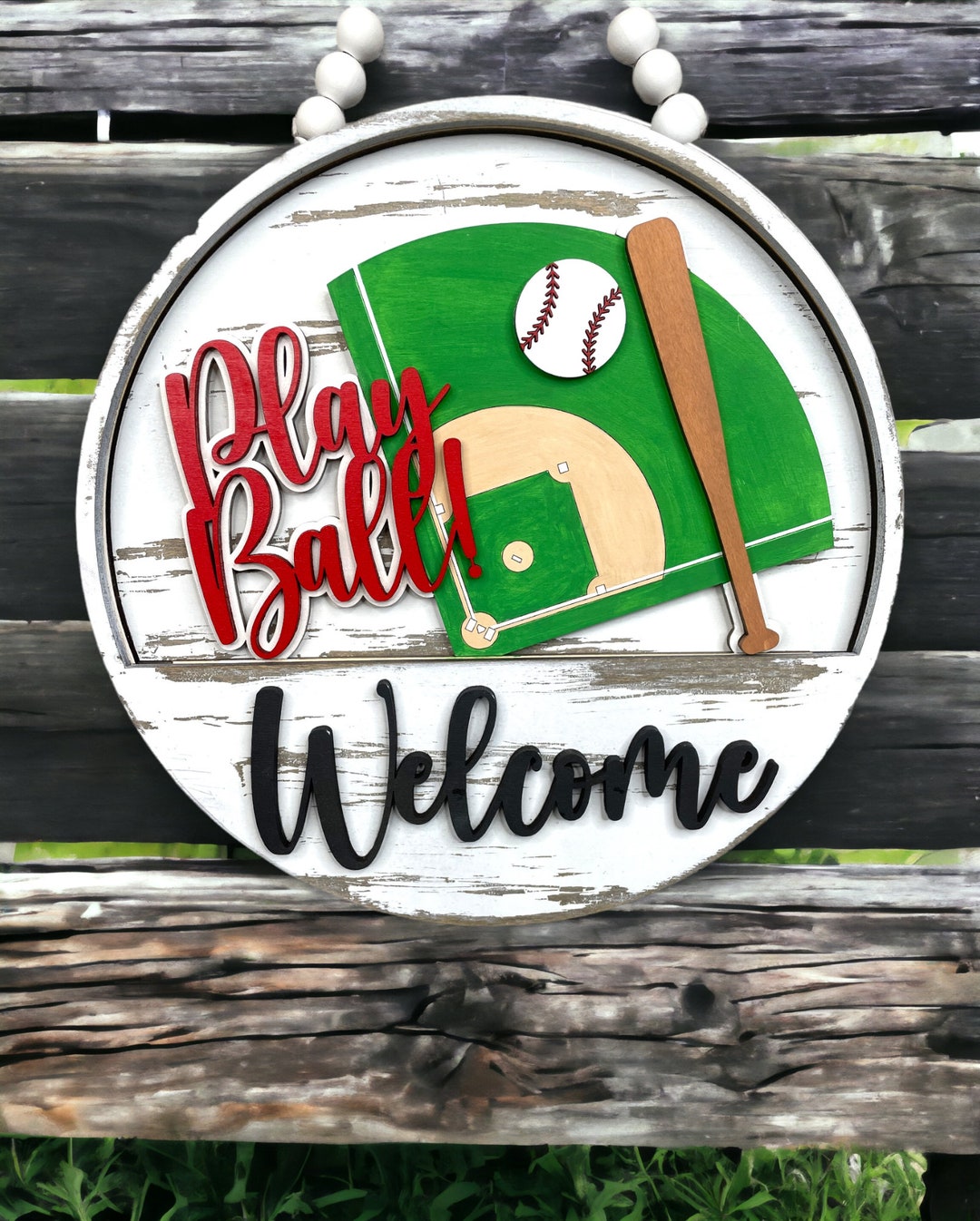 Play Ball Baseball Field / Welcome Front Door Sign / Wooden Decor ...