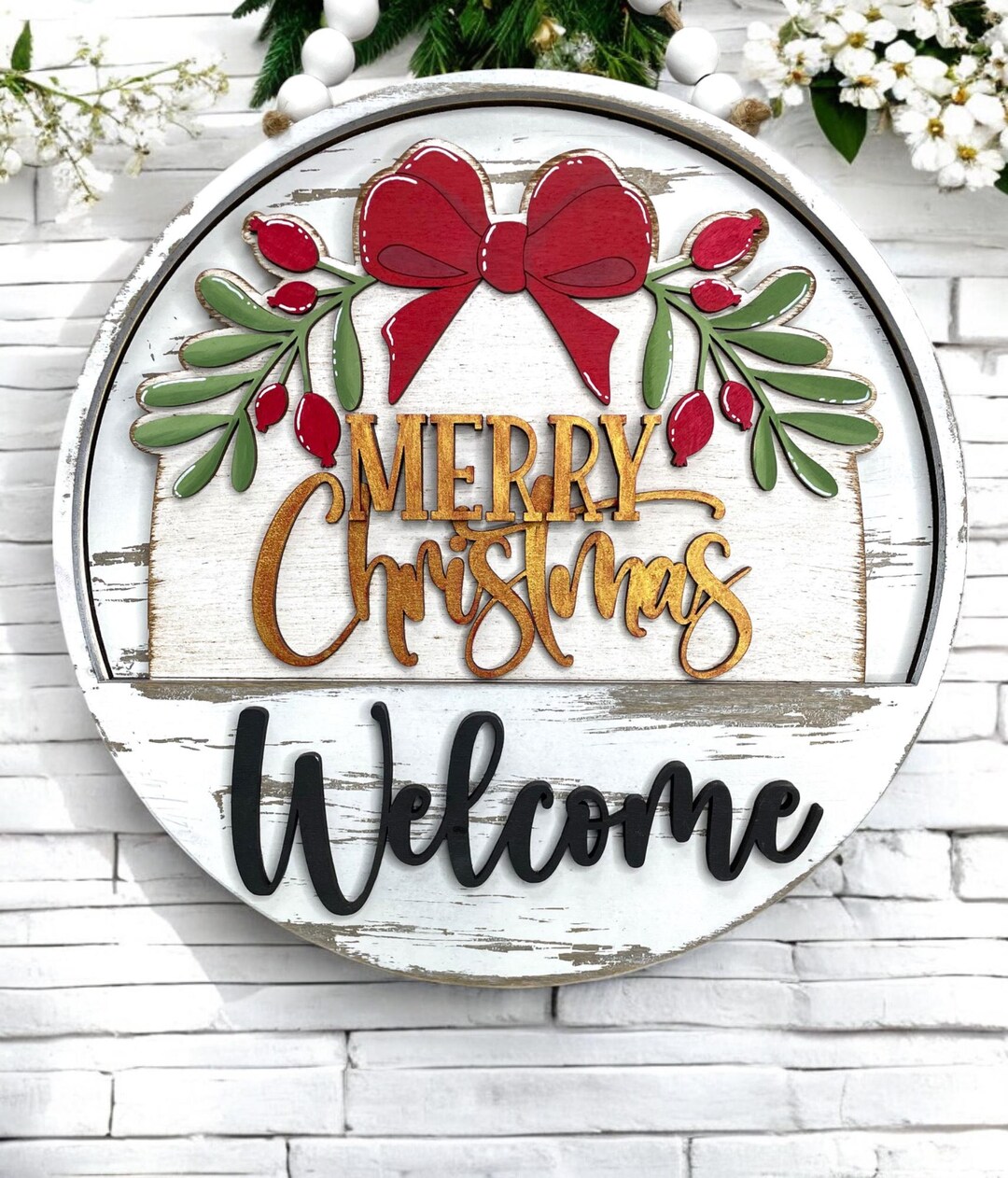 Farmhouse Merry Christmas Welcome Front Door Sign / Merry Christmas ...