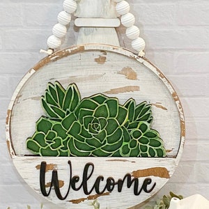Green Succulent Welcome Front Door Sign / Spring Decor / Plant / Plant ...