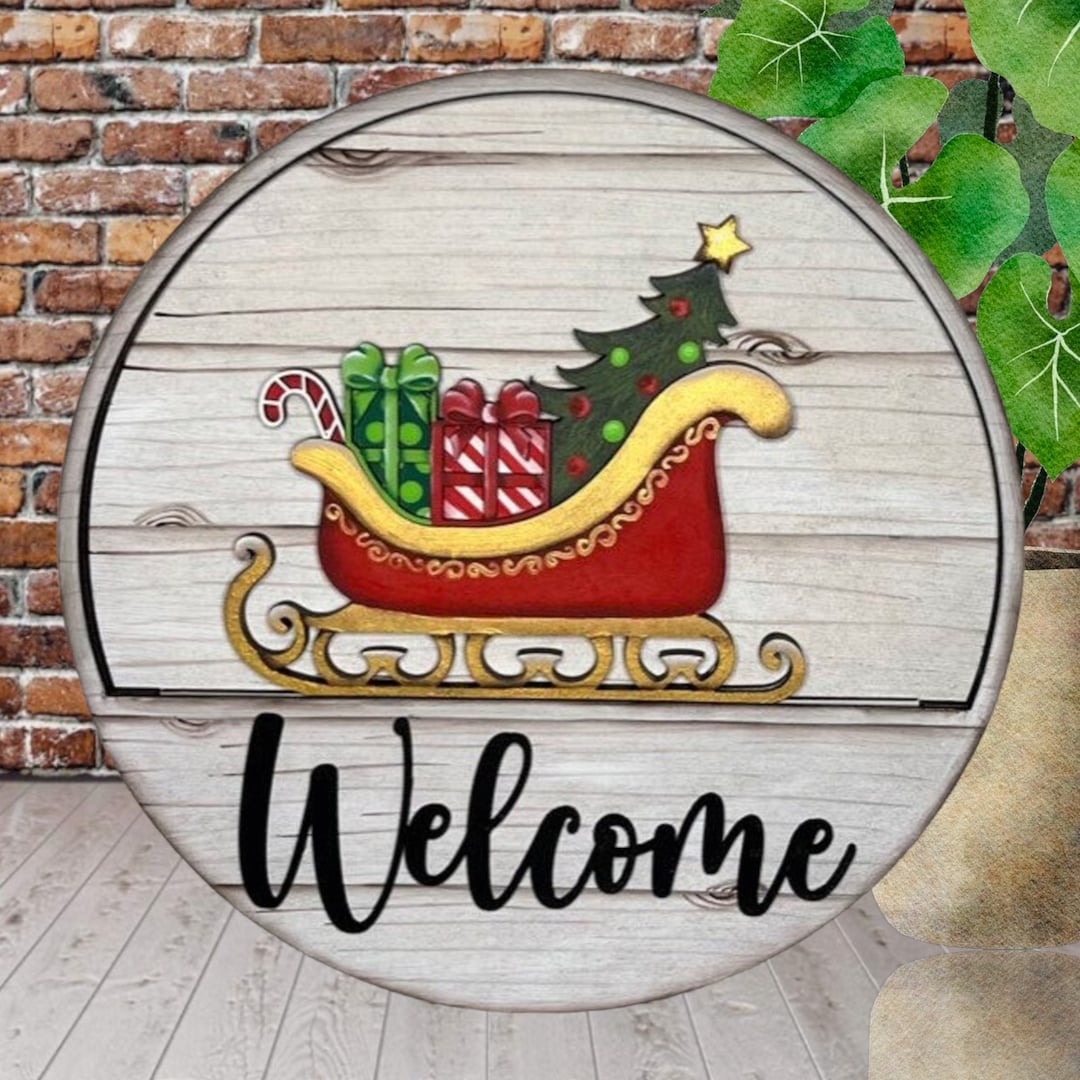 Santa’s Sleigh Welcome Front Door Sign / Merry Christmas/ Presents ...