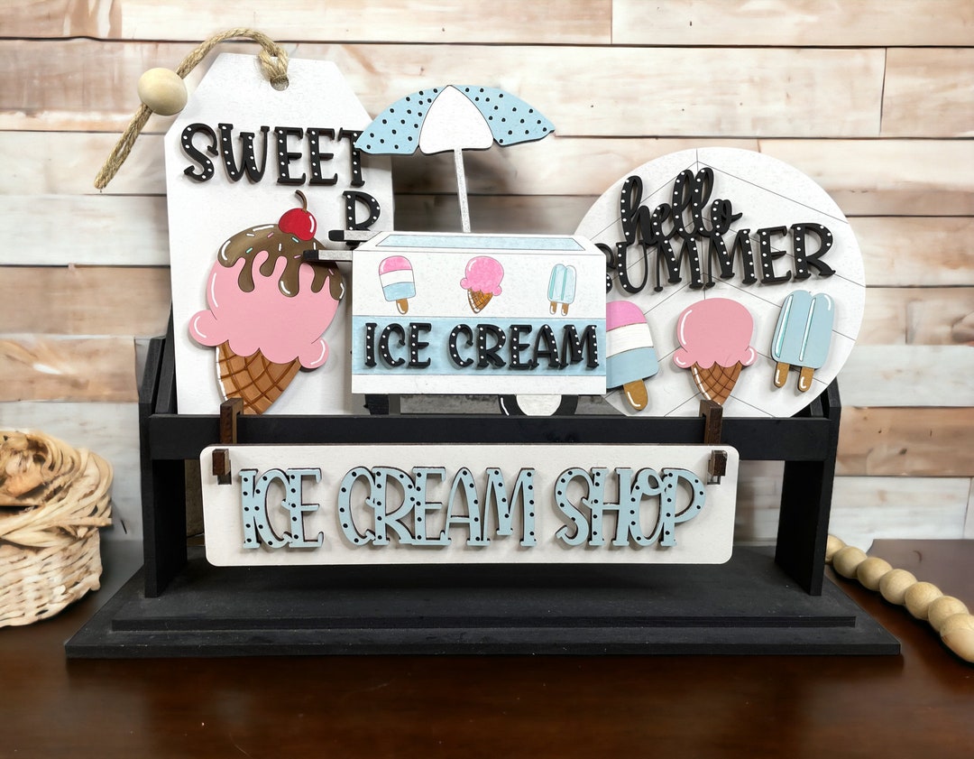 Hello Summer Ice Cream Shop Interchangeable Wagon Decor / Wooden Wagon ...
