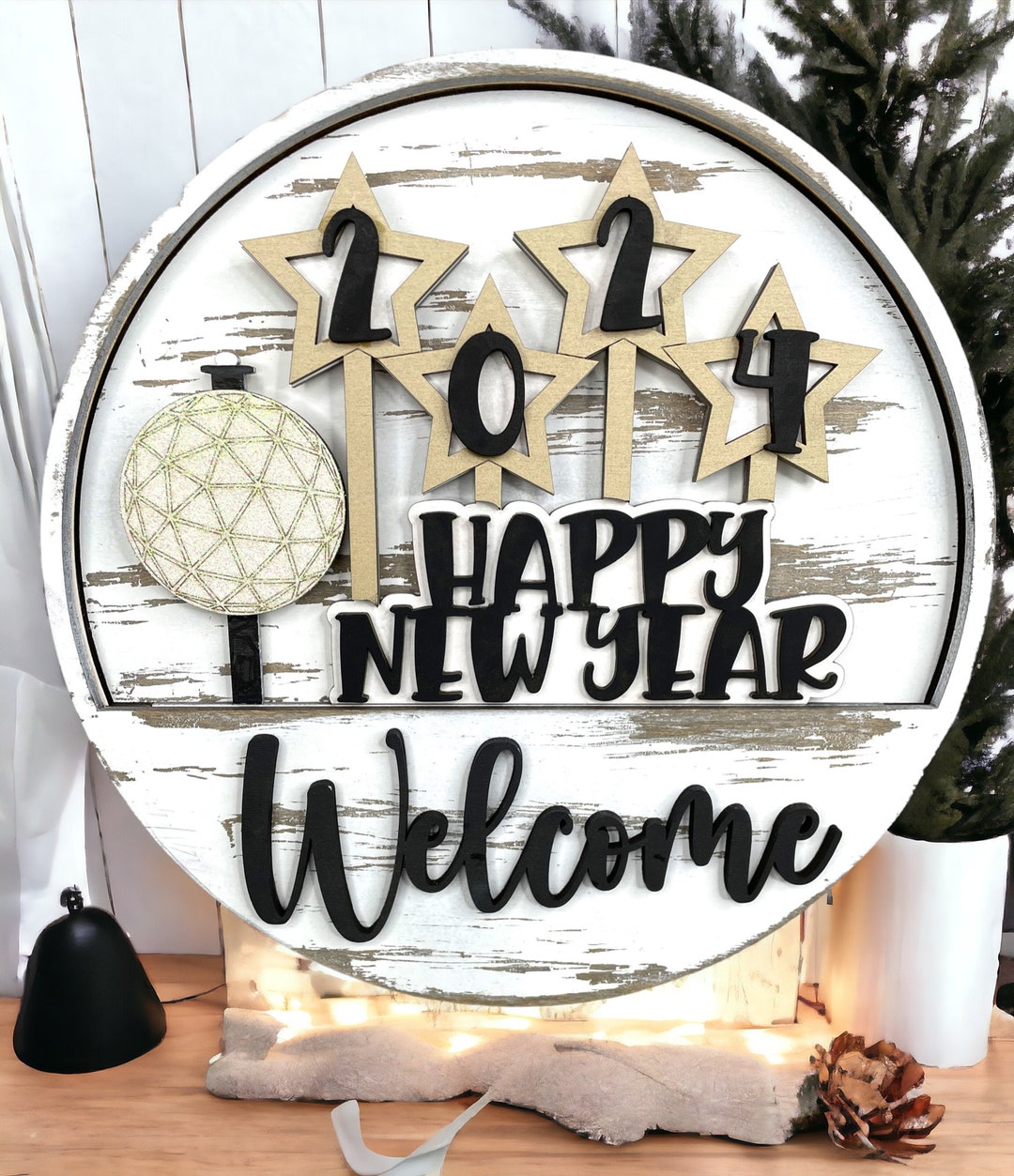 Happy New Year Ball Drop Welcome Front Door Sign / Champagne / Clock ...