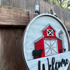Farm Life Barn / Red Barn / Welcome Front Door Sign / Silos / Cow ...