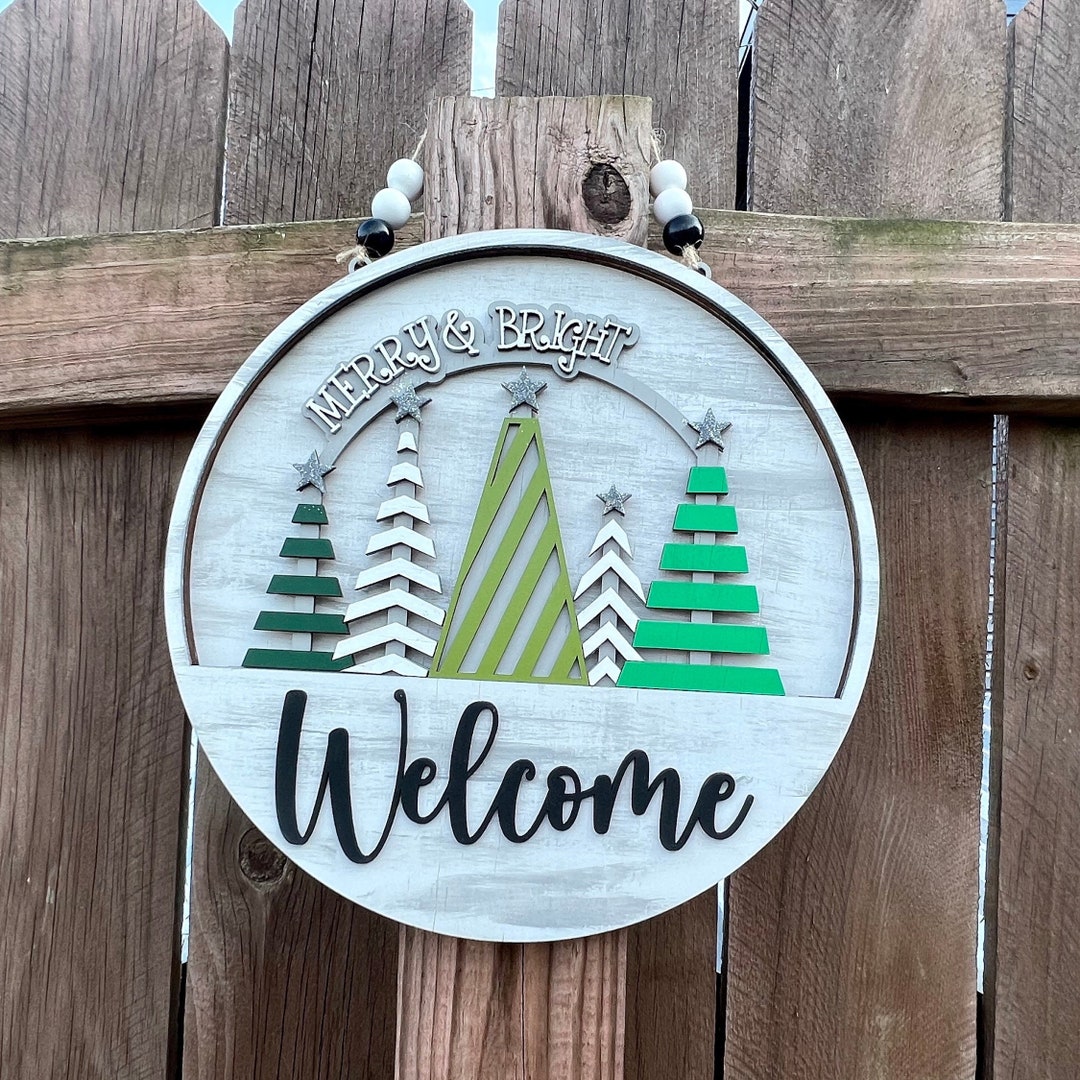 Merry & Bright Welcome Front Door Sign / Merry Christmas/ Christmas ...