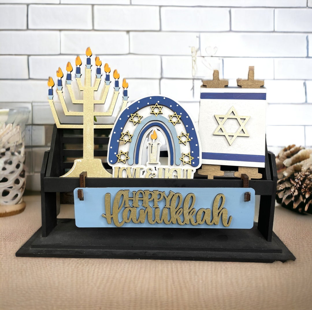 Happy Hanukkah Love & Light Interchangeable Wagon Decor / Wooden Tray ...