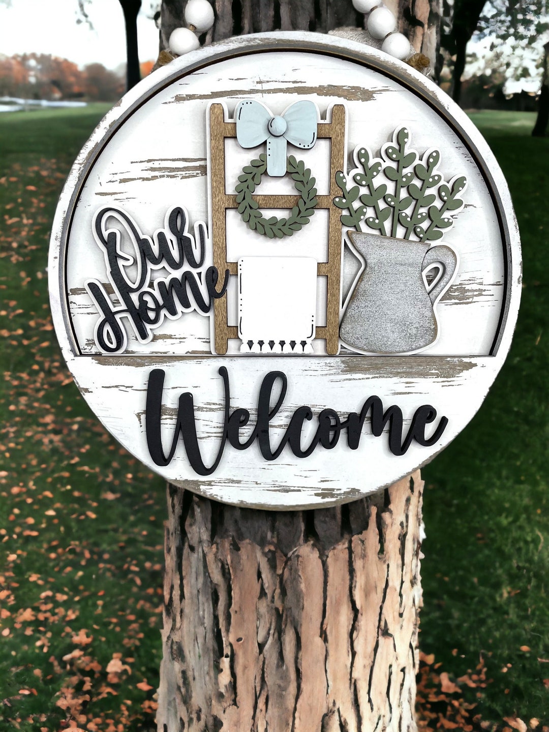 Our Home Welcome Front Door Sign / Hearts / Flower / Love / Wreath ...