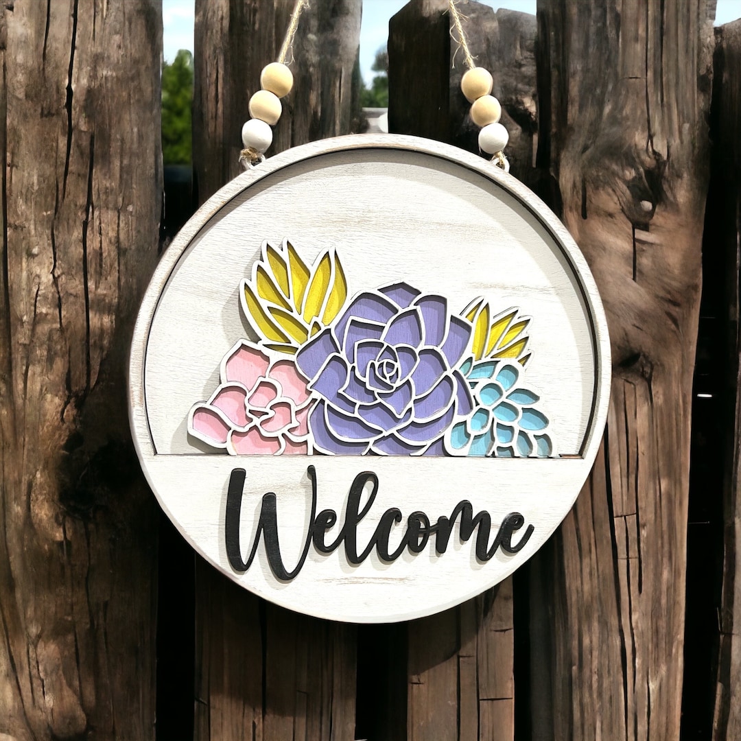 Green Succulent Welcome Front Door Sign / Spring Decor / Plant / Plant ...