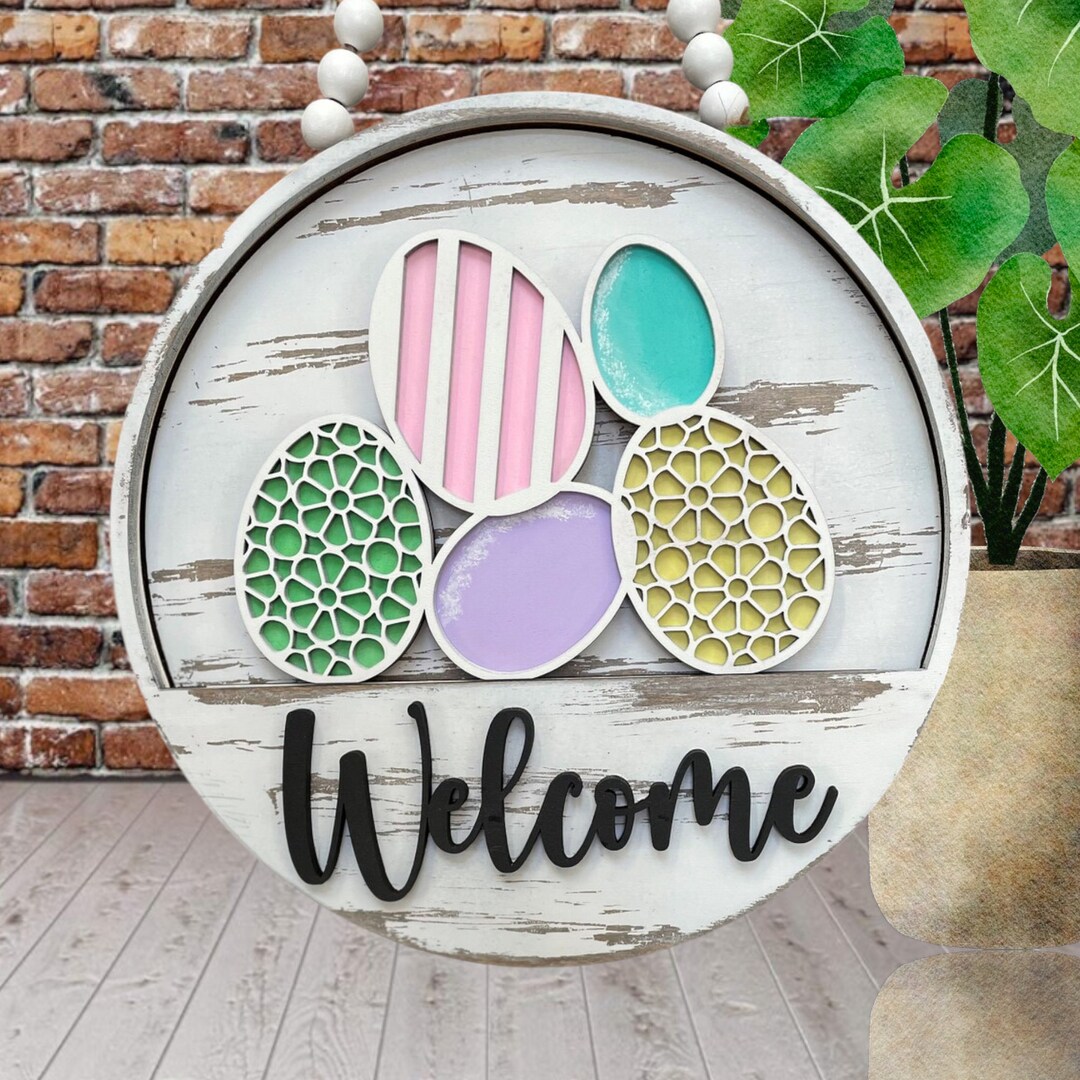Happy Easter Eggs Welcome Front Door Sign / Easter / Eggs / Pastel ...