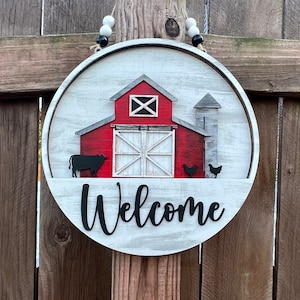 Farm Life Barn / Red Barn / Welcome Front Door Sign / Silos / Cow ...