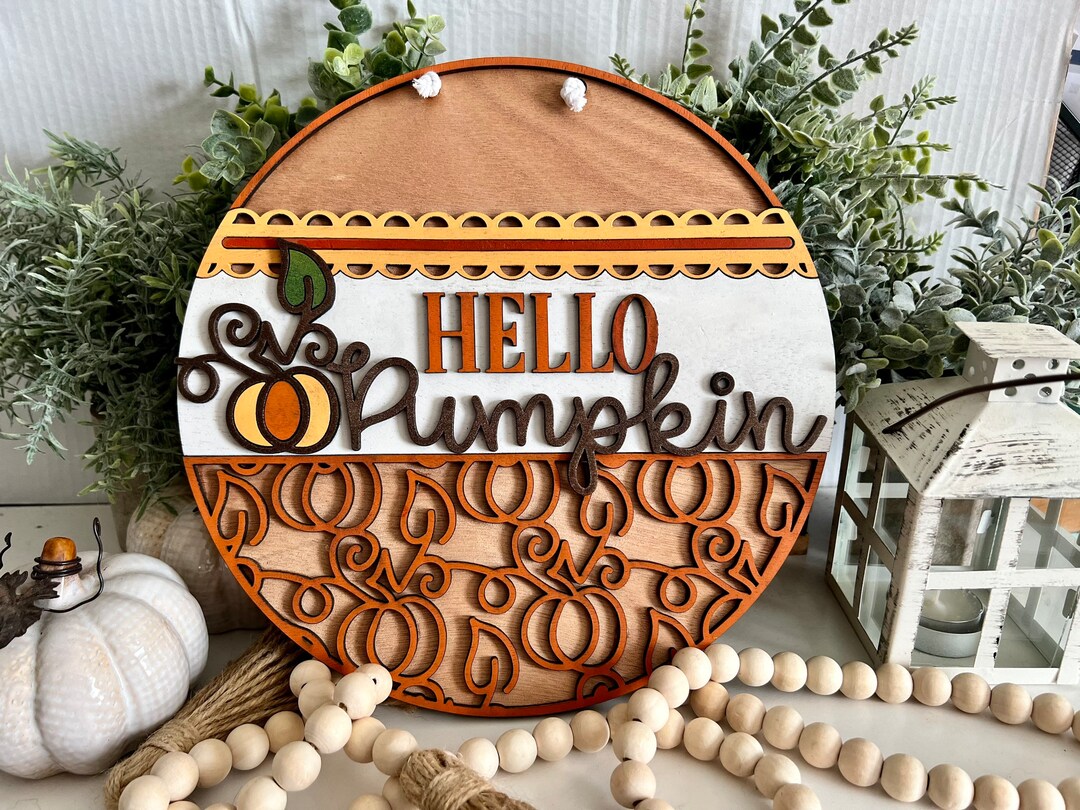 Hello Pumpkin Front Door Sign / Wooden Decor / Holiday Decorations ...
