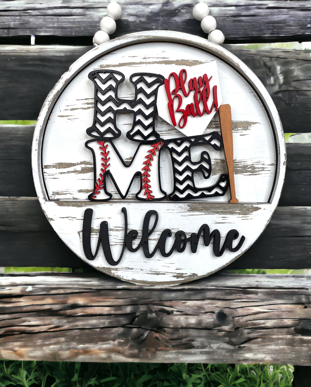 HOME Play Ball Baseball Field / Baseball Bat / Chevron / Welcome Front ...