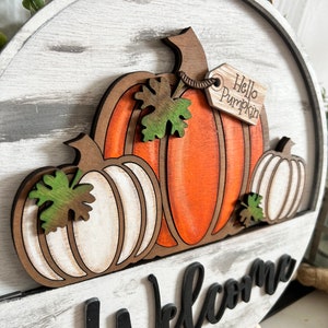 Hello Pumpkins / Leaves / Thanksgiving / Welcome Front Door Sign / Wooden Decor / Farmhouse ...